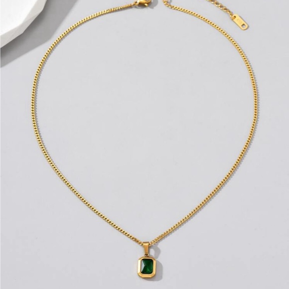 Jewelry | 18k Gold Plated Emerald Green Charm Necklace | Poshmark
